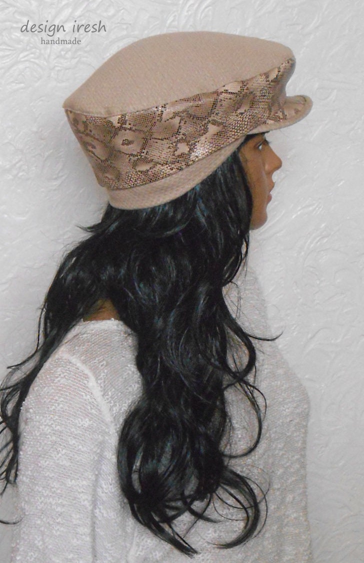 Women's Leather Cap Beige Warm Cap Winter Hats - Etsy