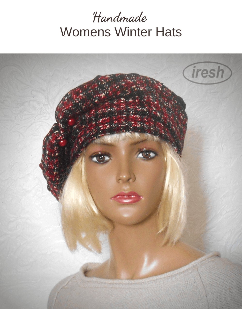 Red Hat Women's Beret Winter Beret Checkered Hat Red - Etsy