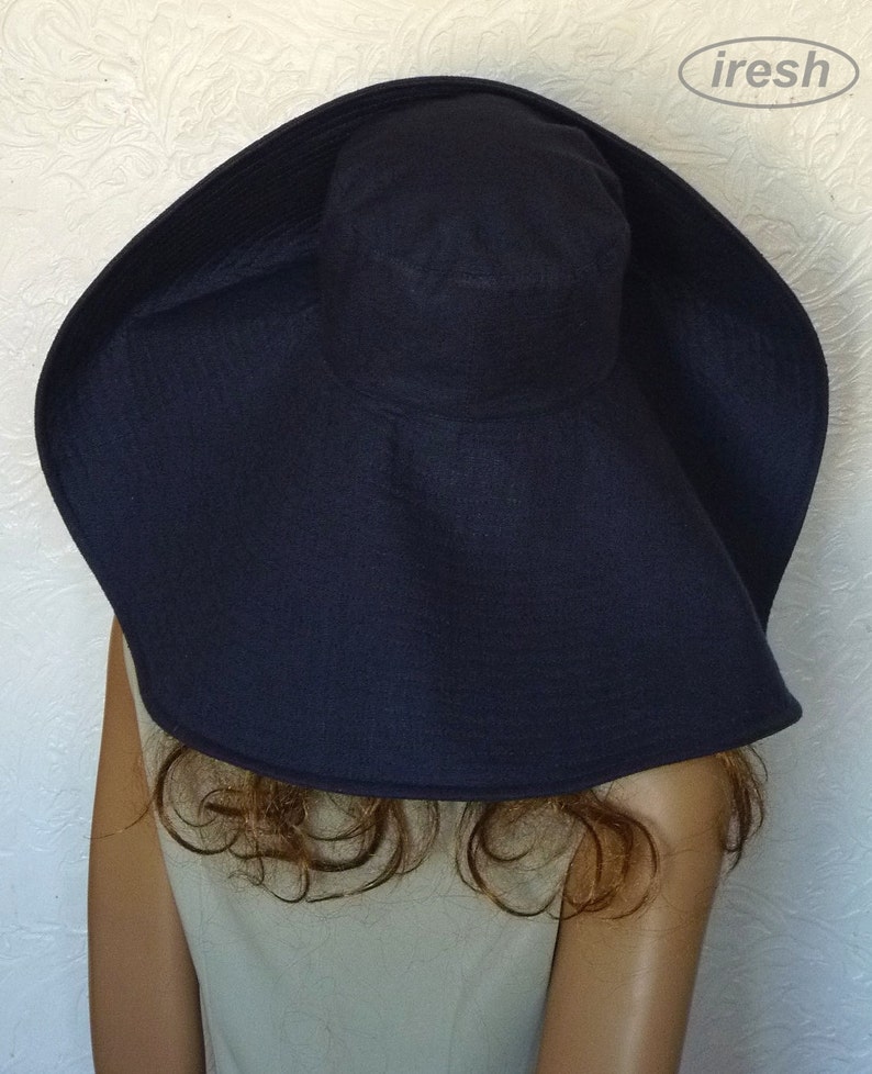 Wide Brim Hat, Blue Summer Hat, Women's Linen Beach Hat, Navy Summer ...
