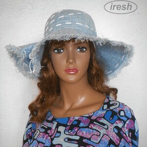 Women's Summer Hat, Wide-brimmed Hat, Blue Linen Hat, Beach Hat, Blue ...