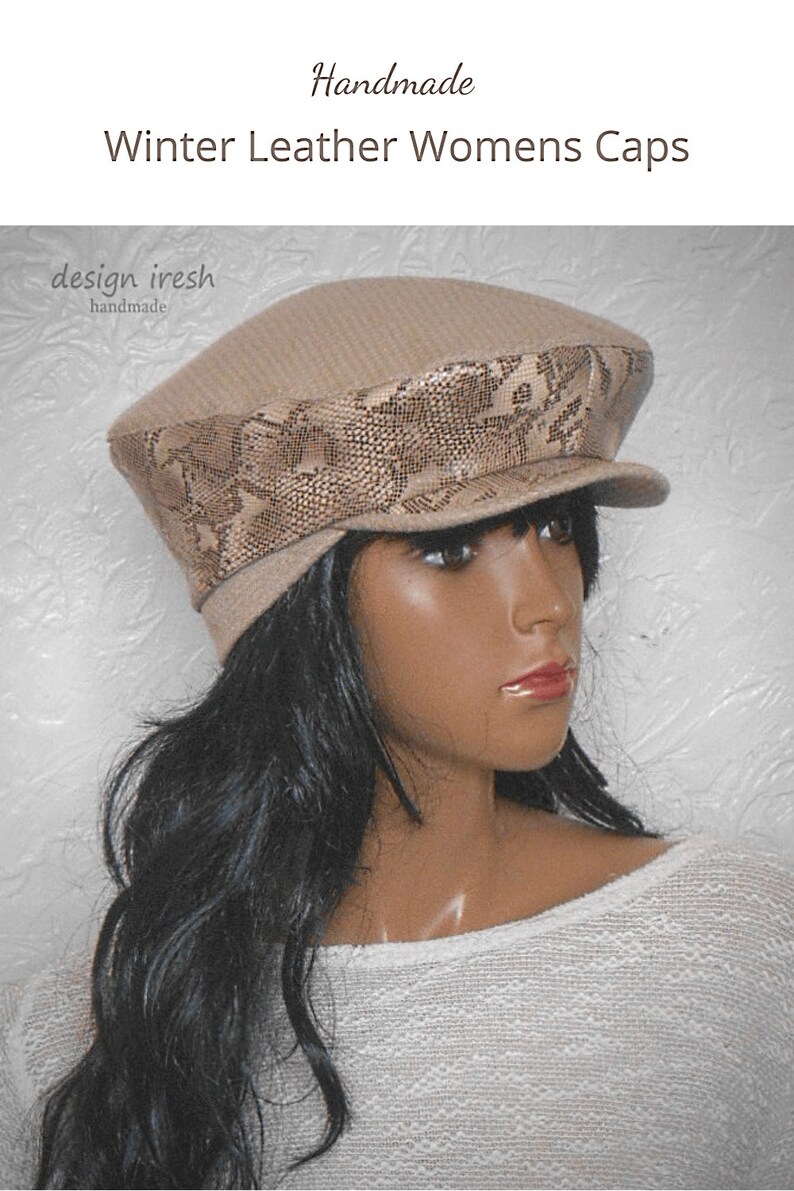 Women's Leather Cap Beige Warm Cap Winter Hats - Etsy