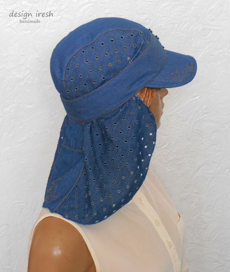 Summer Cap Womens Denim Hat Blue Bandana With Visor Sun - Etsy