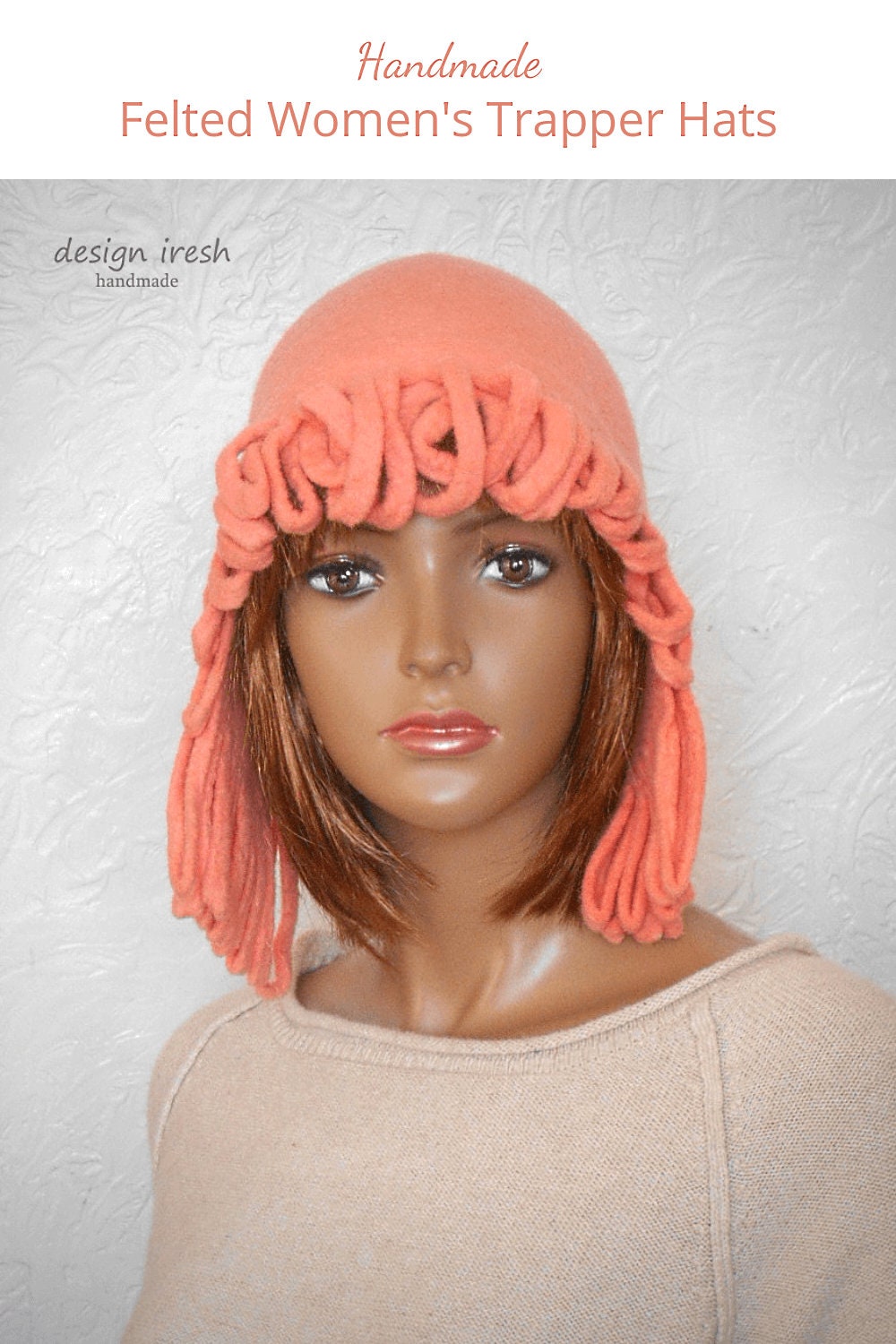 Women's Trapper Hat Wool Hat With Earflaps Pink-coral - Etsy