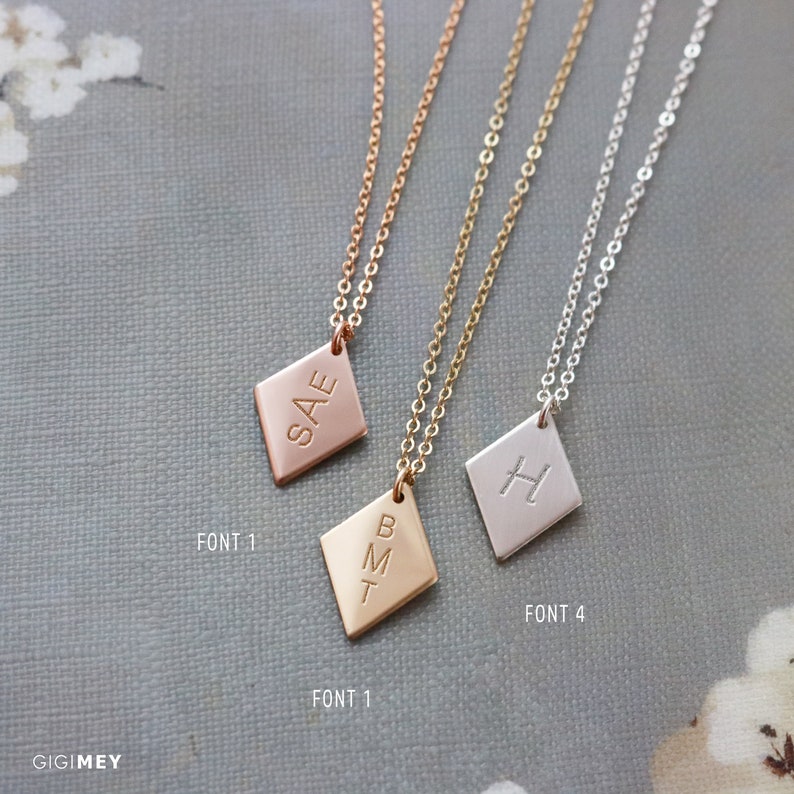 Diamond Shape Necklace, Customized Initial, Monogram, Letter or Short ...
