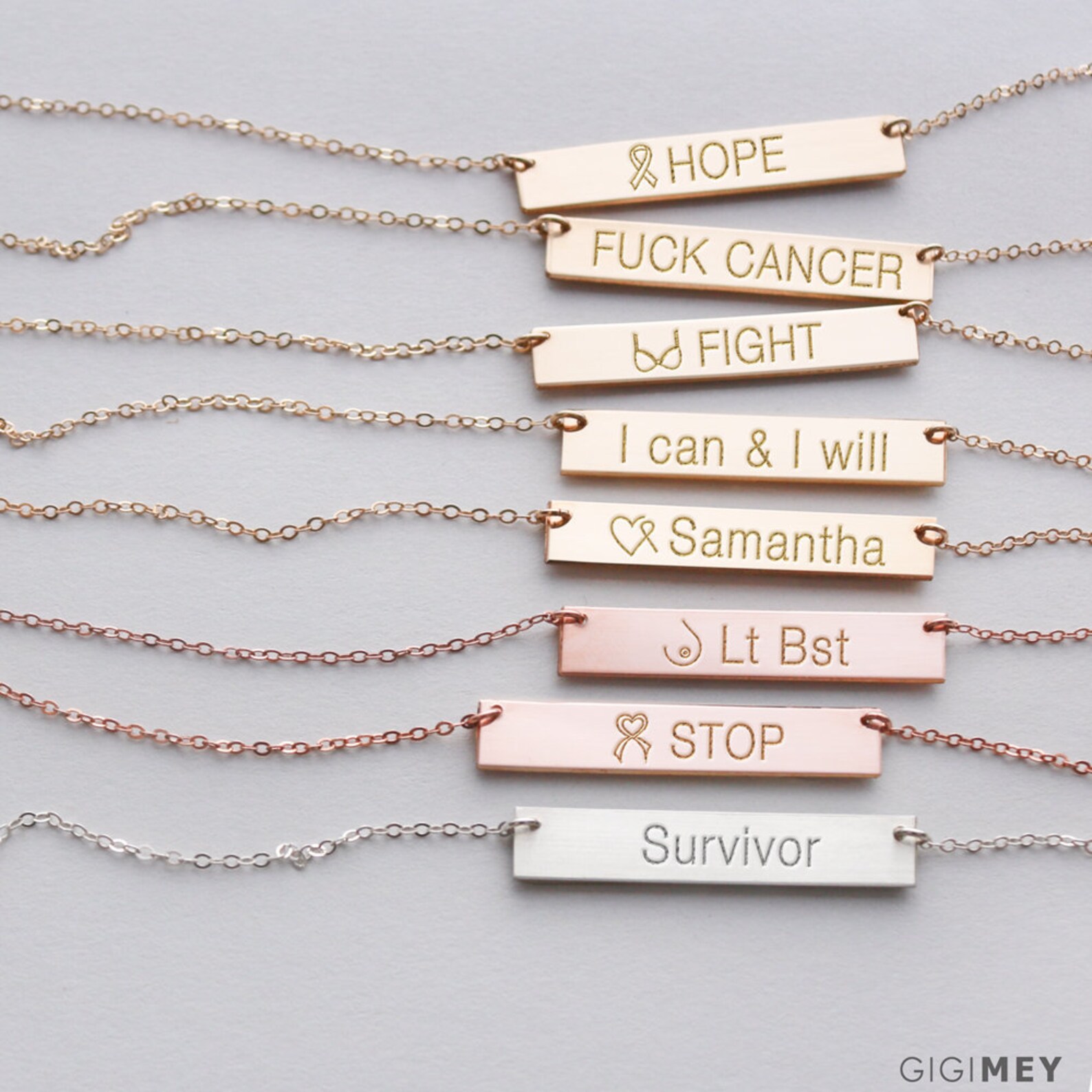 Breast Cancer Necklace, Engravable Jewelry, Minimalist Style, C-nbh35x6 ...