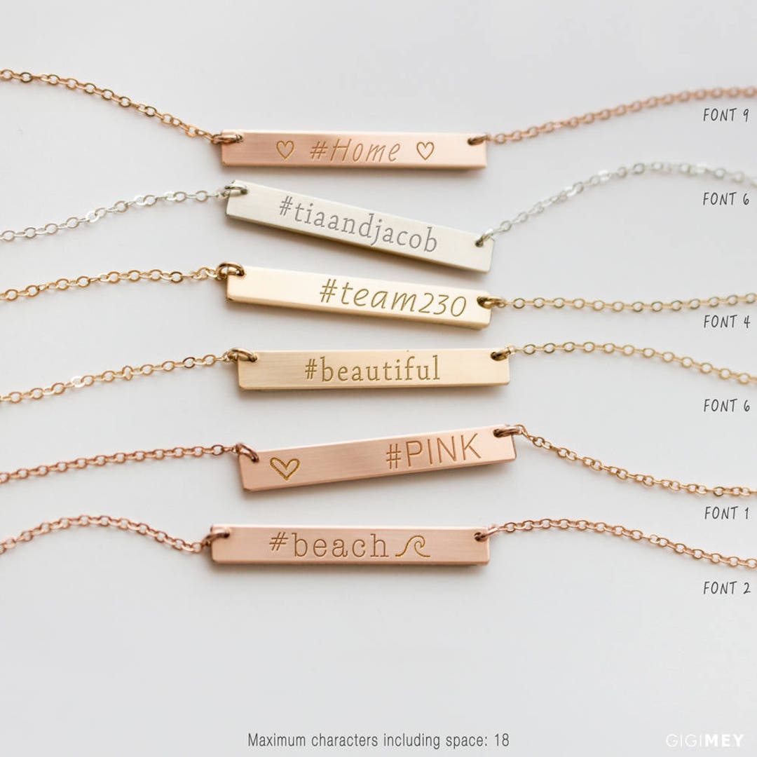 Hashtag Bar Necklace, Custom Hashtag Necklace, Necklace With Hashtag ...