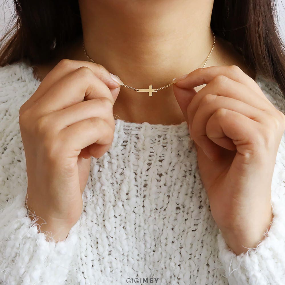 Sideways Cross Necklace Horizontal Link Cross Necklace | Etsy