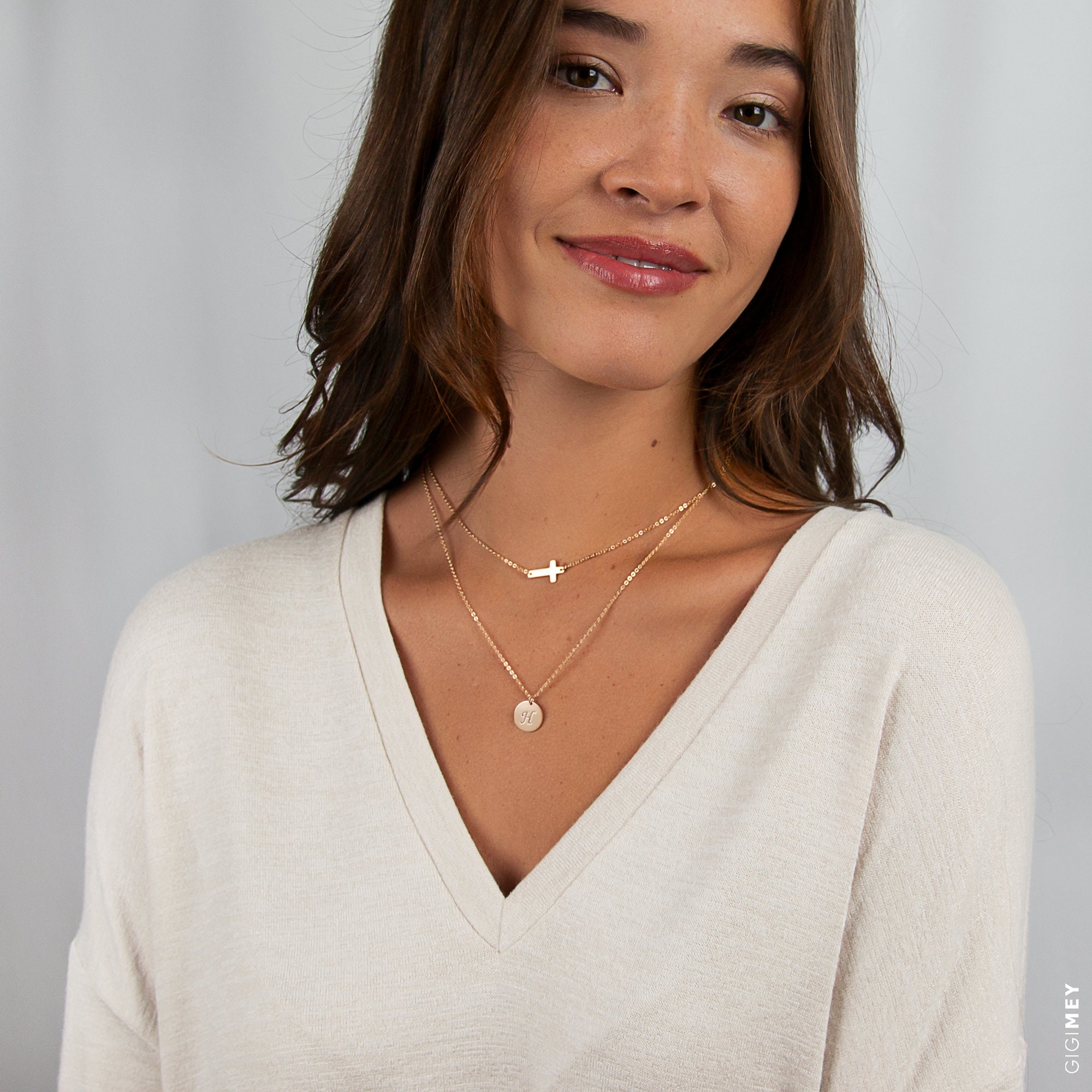 Layering Necklace Set With Initial Circle and Cross Charm | Etsy