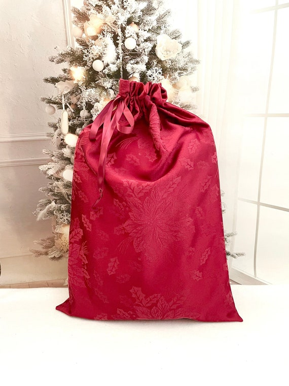 Extra Large Deep Red Damask Christmas Fabric Gift Bag, gorgeous satin ...