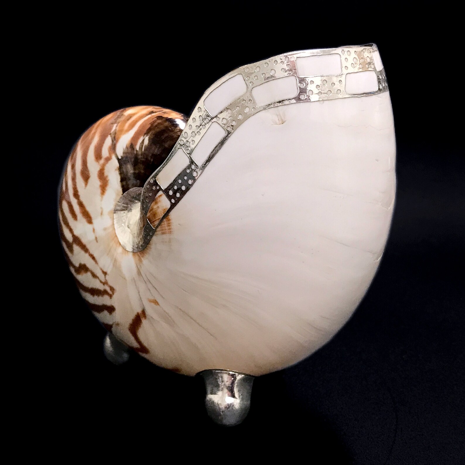 Silver Gilded Large Chambered Nautilus Sea Shell With Leg Stand Rare ...