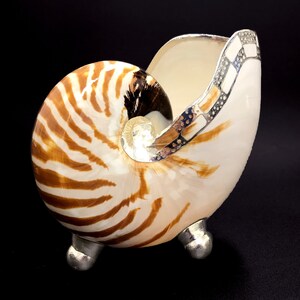 Silver Gilded Large Chambered Nautilus Sea Shell With Leg Stand Rare ...