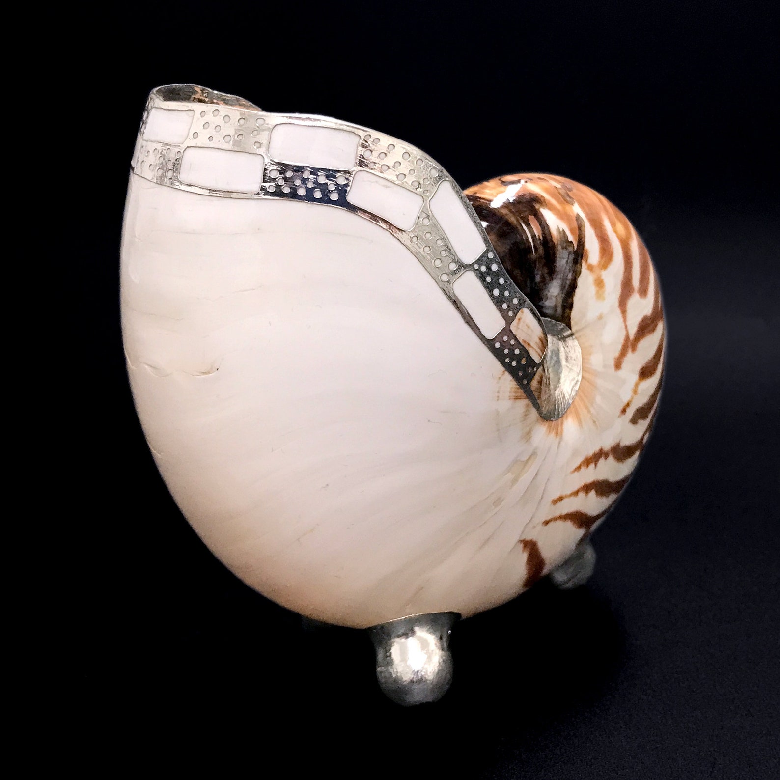 Silver Gilded Large Chambered Nautilus Sea Shell With Leg Stand Rare ...