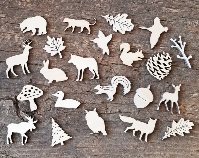 Set of 9 Laser Cut Wood Jungle Themed Animal Cutouts, Printed Design ...