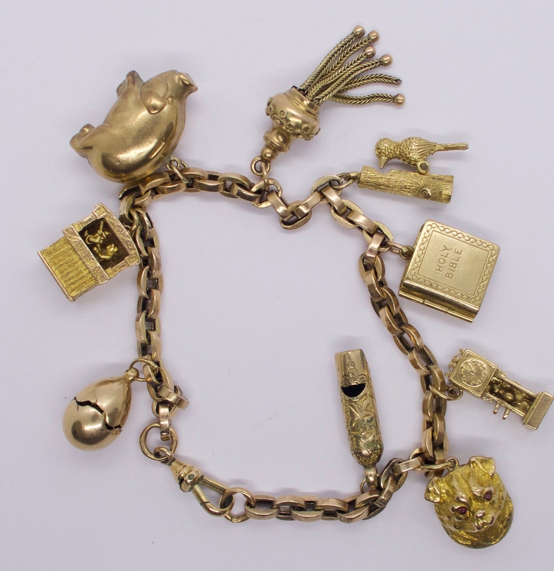 Vintage Yellow Gold Charm Bracelet - Etsy
