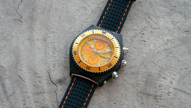 Black Perforated Silicone Watch Strap With Orange Stitching - Etsy