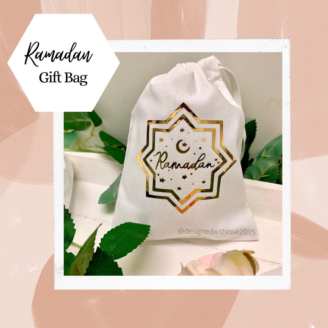Ramadan Gift Bag Gold Foiling Cotton drawstring bag Ramadan party ...