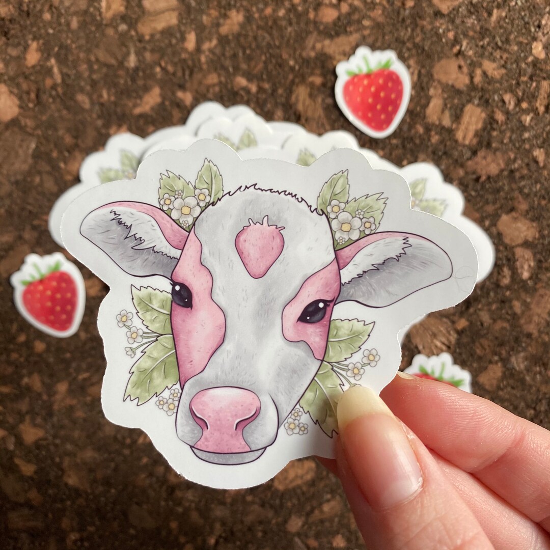 Strawberry Cow Sticker - Etsy