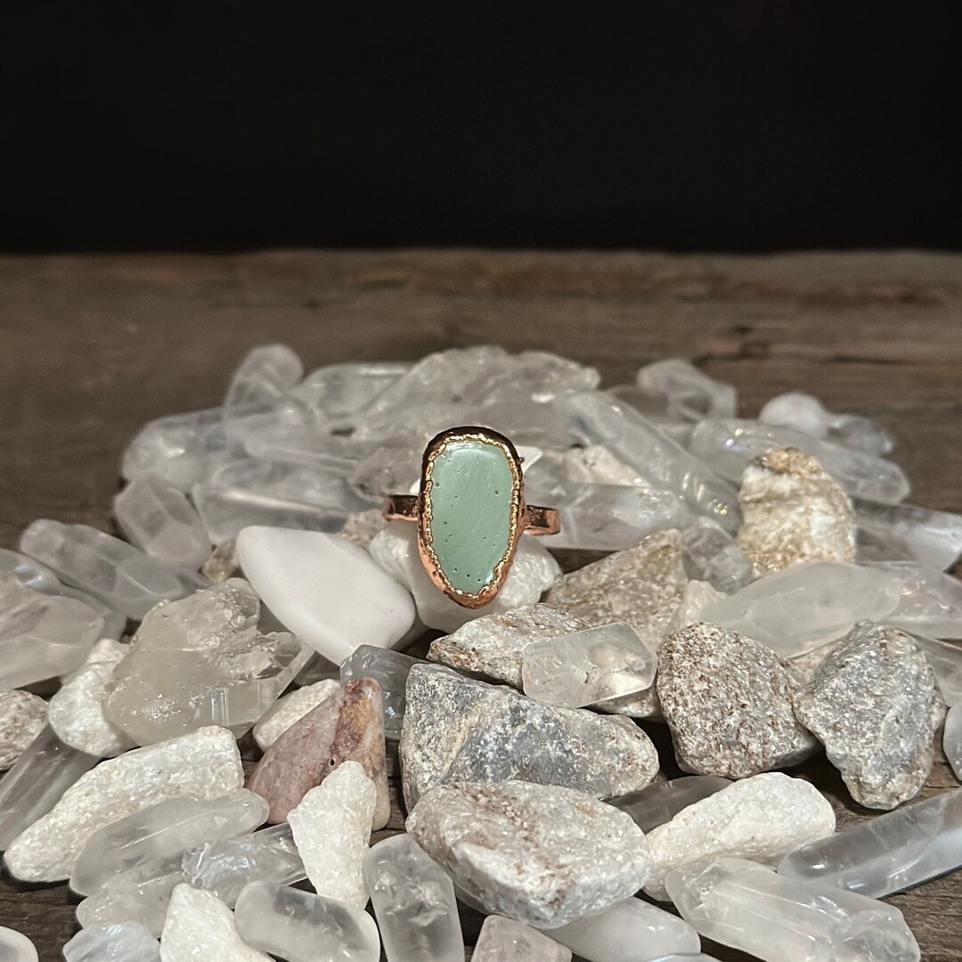 Light Green Slag Electroformed Ring Size 9 3/4 Vintage Iron Ore Slag ...