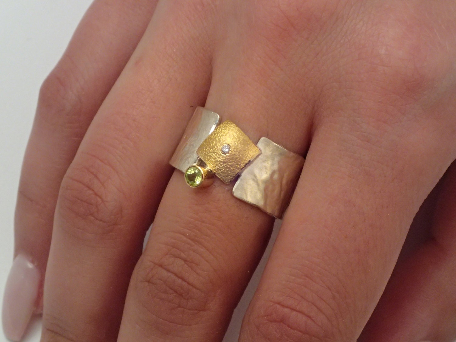 Modern Wide Band Ring Made of 22K Gold and 925 Silver With a | Etsy