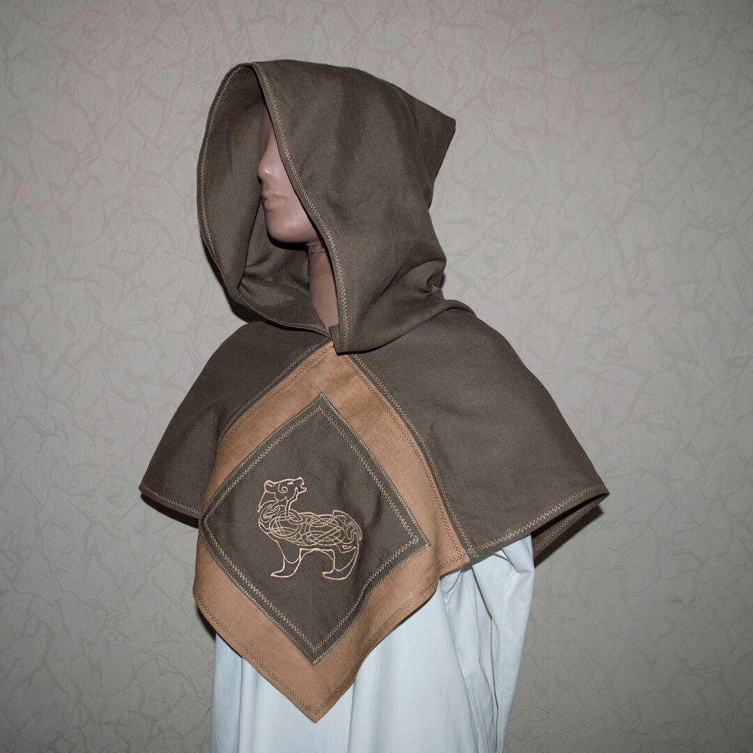 Medieval Hood Linen Viking Cape LARP Renfaire Costume Skjoldehamn ...