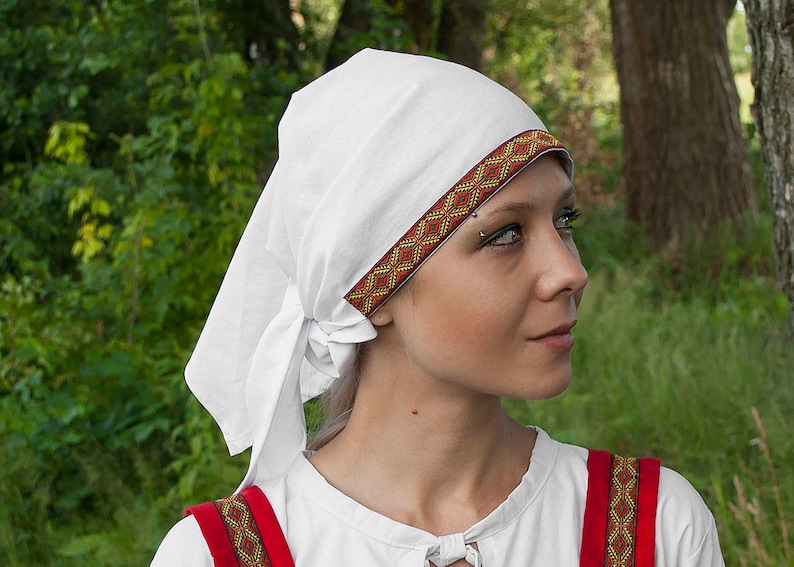 Kerchief Linen Medieval Women Headdress Coif for LARP Renfaire Viking ...