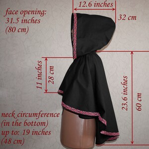 LARP Cape Renfaire Hooded Cape Black Capelet Short Cloak Fantasy Cape ...