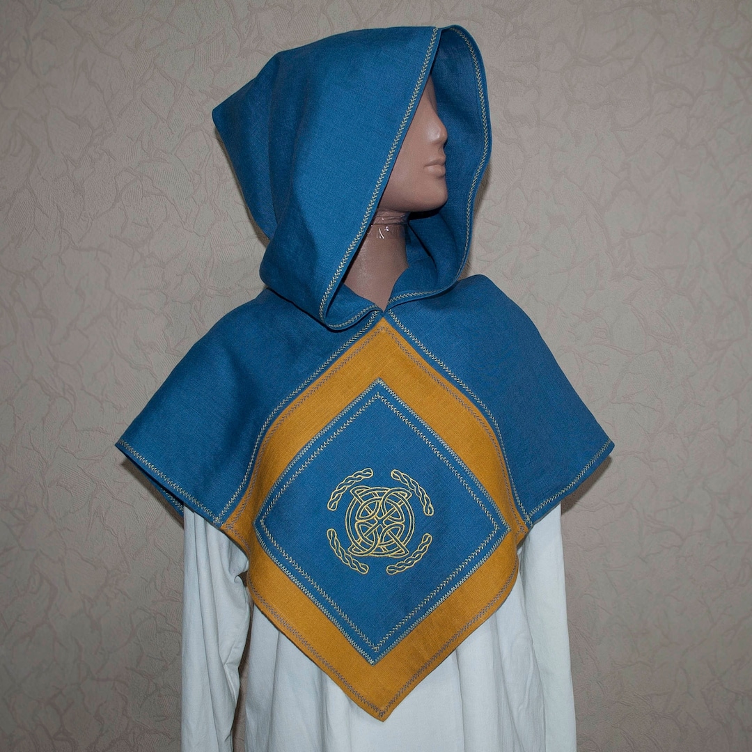 Medieval Hood Linen Larp Cape Viking Hood With Celtic Knot Made ...