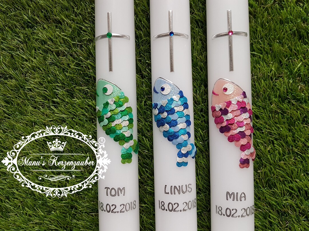 Baptismal Candle Fish Heart Scale the Original © - Etsy