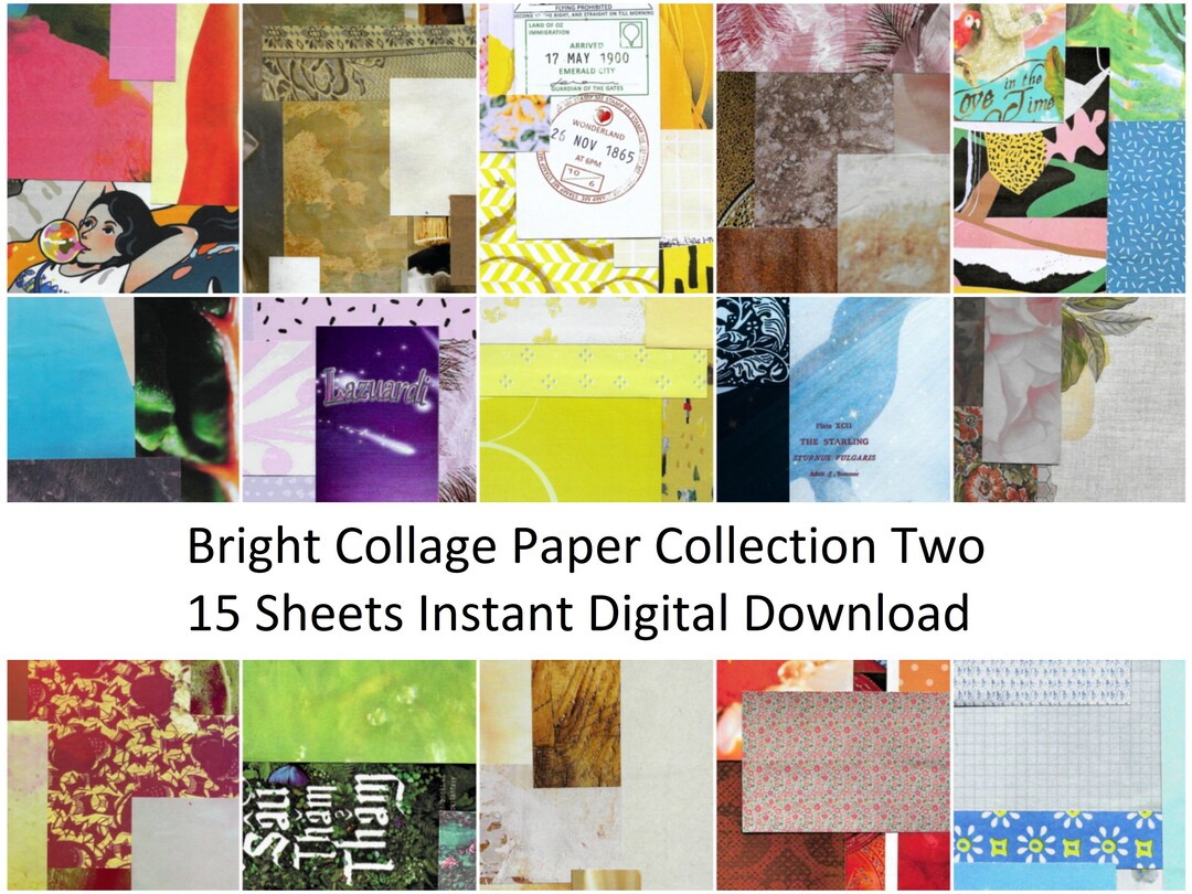 Printable Patterned Paper, Bright Colours Digital Collage Paper for ...
