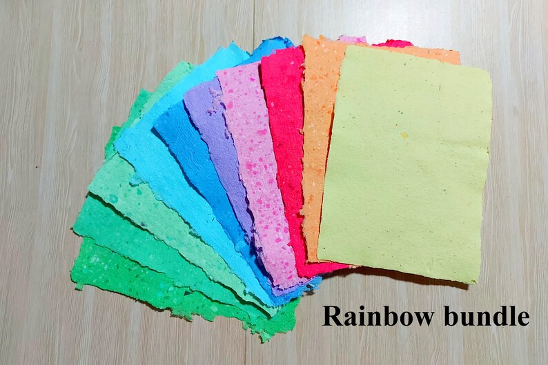 Rainbow Colours Handmade Paper Bundle, Recycled Paper for Crafts and ...