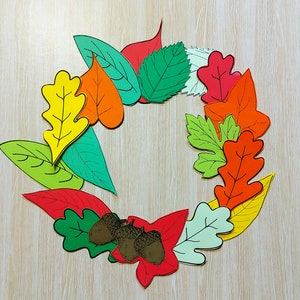 Seasonal Leaves Wreath Printable, Thanksgiving Autumn Paper Craft for ...