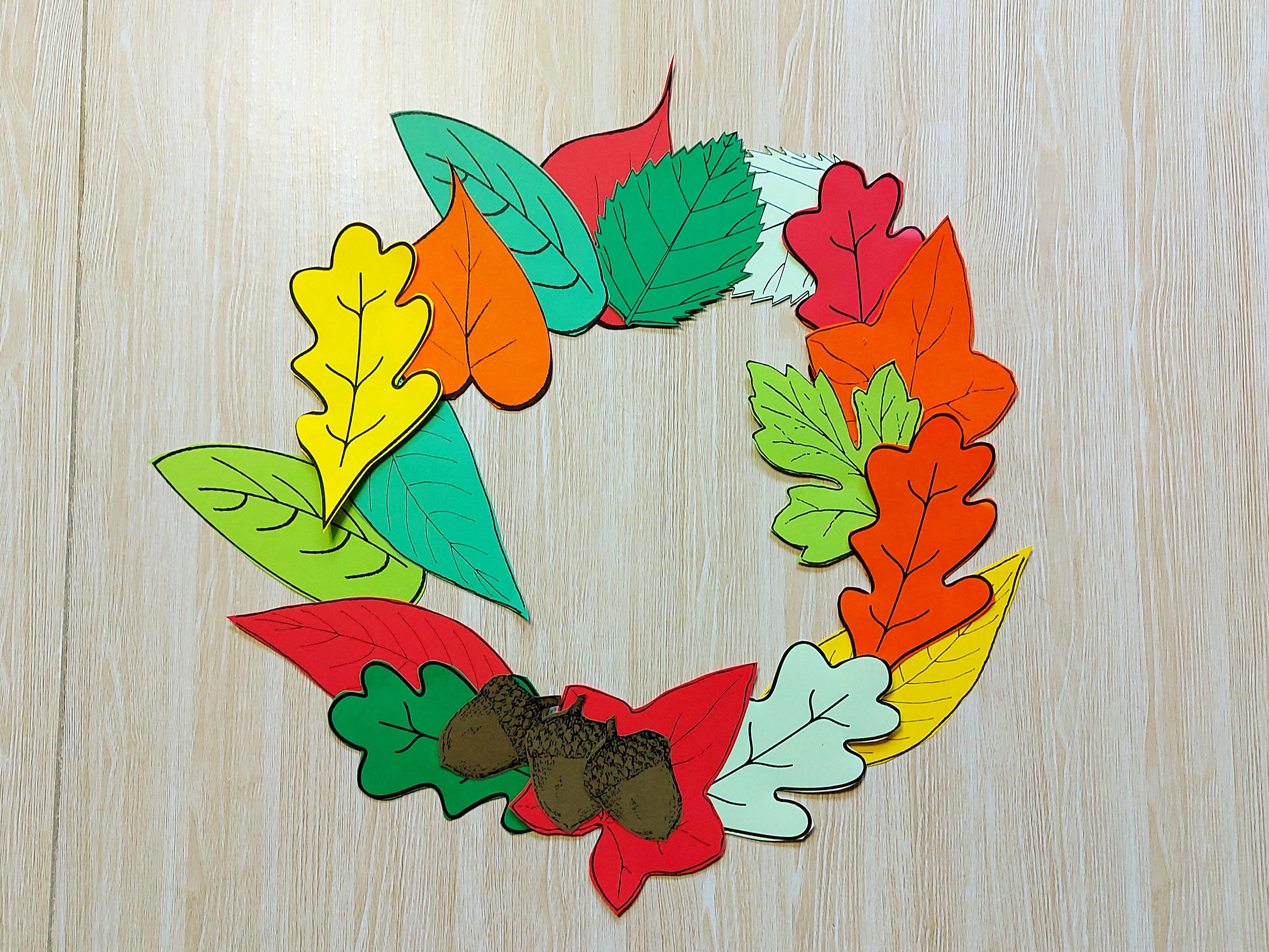 Seasonal Leaves Wreath Printable, Thanksgiving Autumn Paper Craft for ...