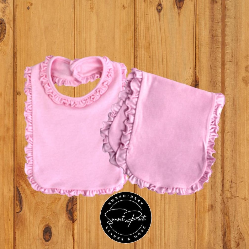 Ruffle Baby Bib & Burp Cloth Sets | White | Lavender | Pink | Baby Girl ...