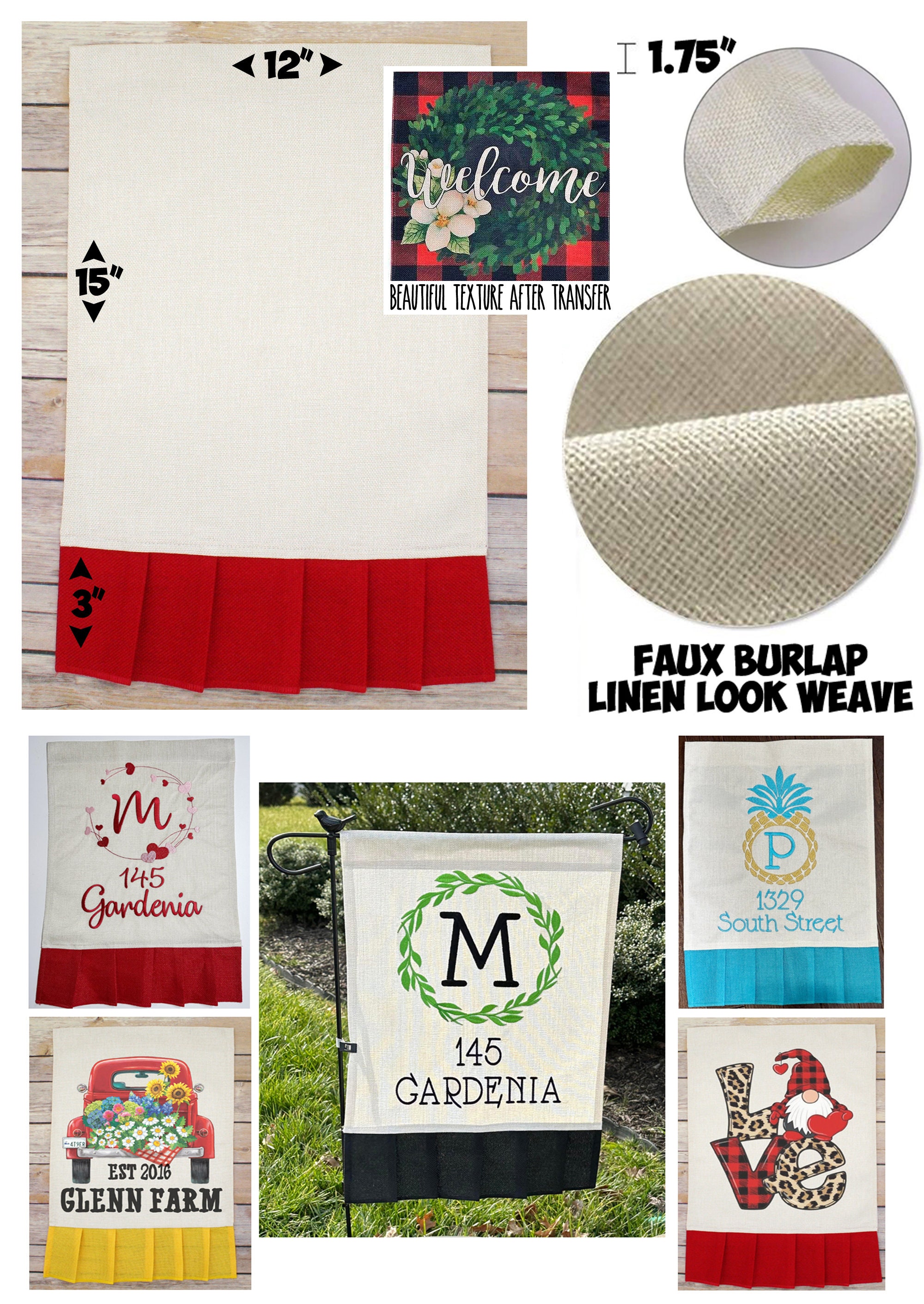 Color Ruffle Faux Burlap Linen Look Blank Flags for Sublimation ...