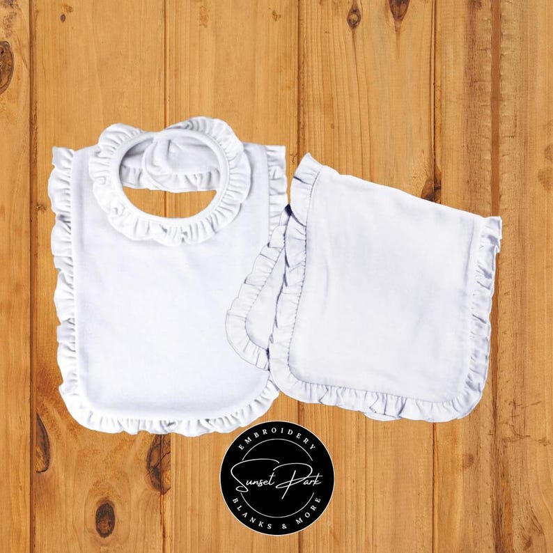 Ruffle Baby Bib & Burp Cloth Sets | White | Lavender | Pink | Baby Girl ...