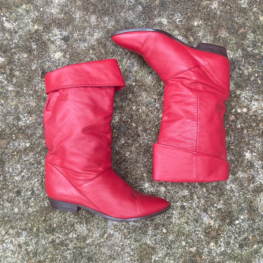 Size 7.5 M - 1980s Red Cuffed Boots by AFFINITY - Etsy UK
