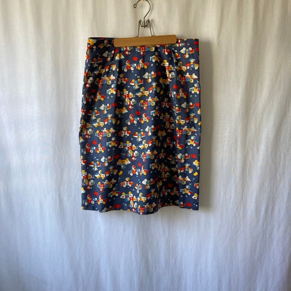 1970s large handmade cartoon race car print denim ski… - Gem