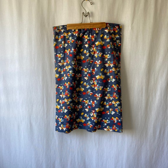 1970s large handmade cartoon race car print denim ski… - Gem