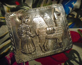 Hand-painted Unisex Vintage Sterling Square Peruvian Brooch/pin, 1940's ...
