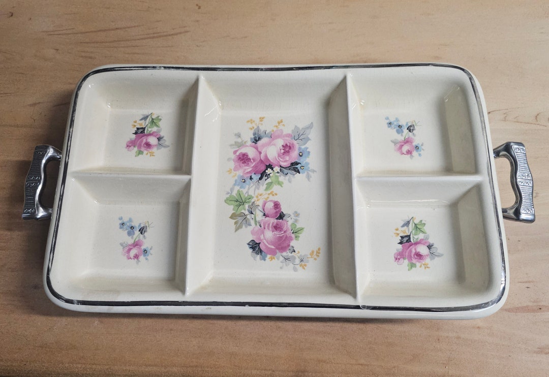 Vintage Oven Proof Porcelain Serving Dish With Silver Stand/carrying ...