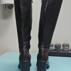 Vintage 90s Vera Gomma Tall Brown Leather Square Toe High Heel Boots ...