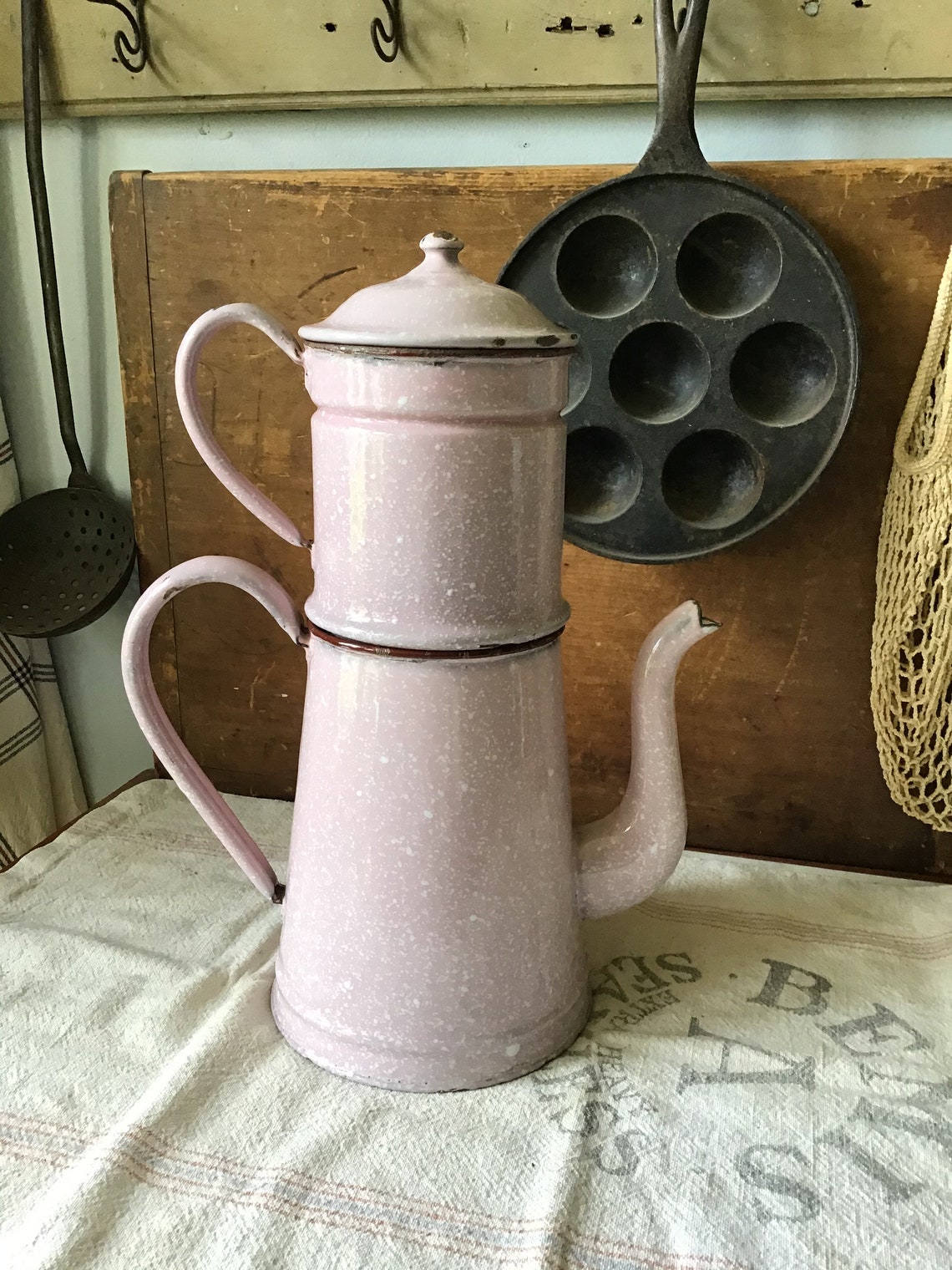 Vintage French Enamel Coffee Pot - Etsy