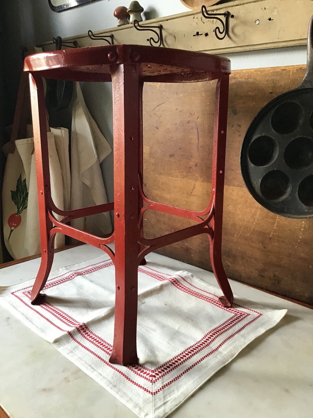 Vintage Painted Stool, Metal - Etsy