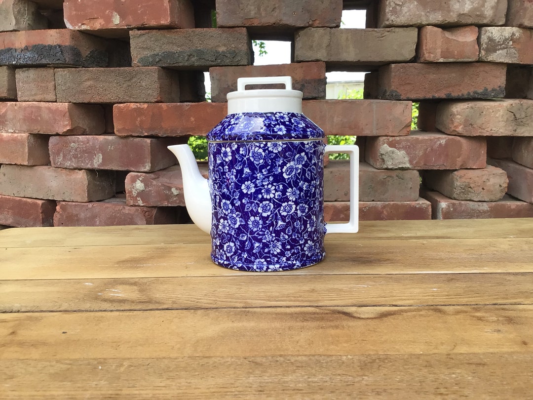 Vintage Blue Ceramic Teapot - Colonial Calico Design - Etsy