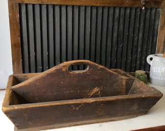 Vintage Red Wood Tool Box Primitive Wood Tool Caddy Rustic Wood ...