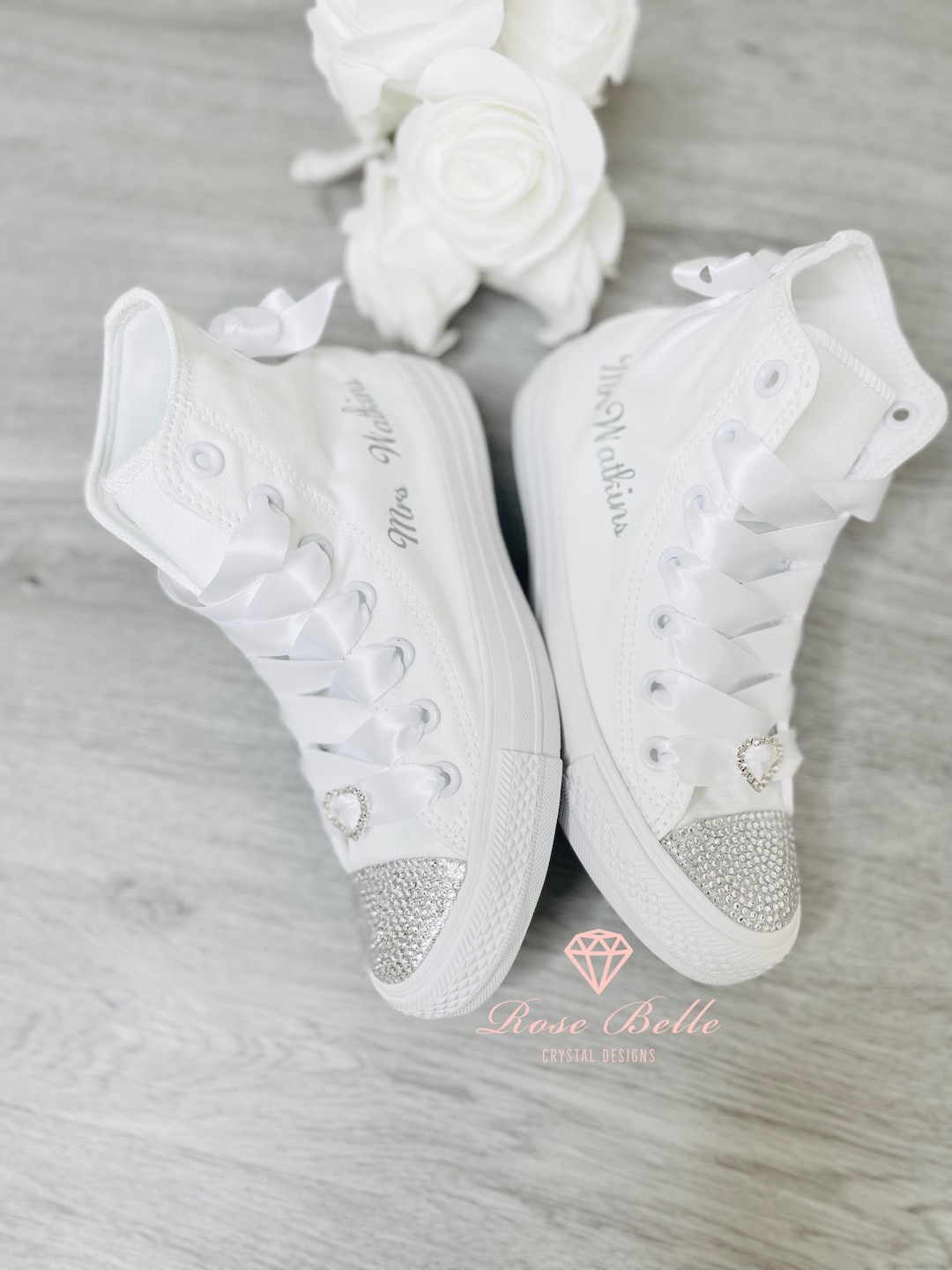 Wedding Bridal Custom White Converse, Bling Converse, Hi Top Converse ...