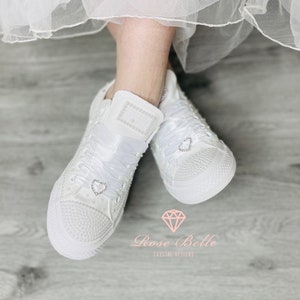 Wedding Bridal Custom White Converse, Crystals, Pearls, Personalised Bride Converse, Bride ...