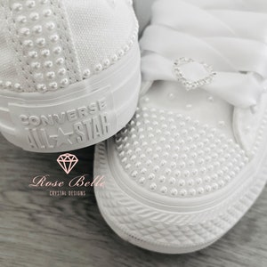 Wedding Bridal Custom White Converse, Crystals, Pearls, Personalised Bride Converse, Bride ...