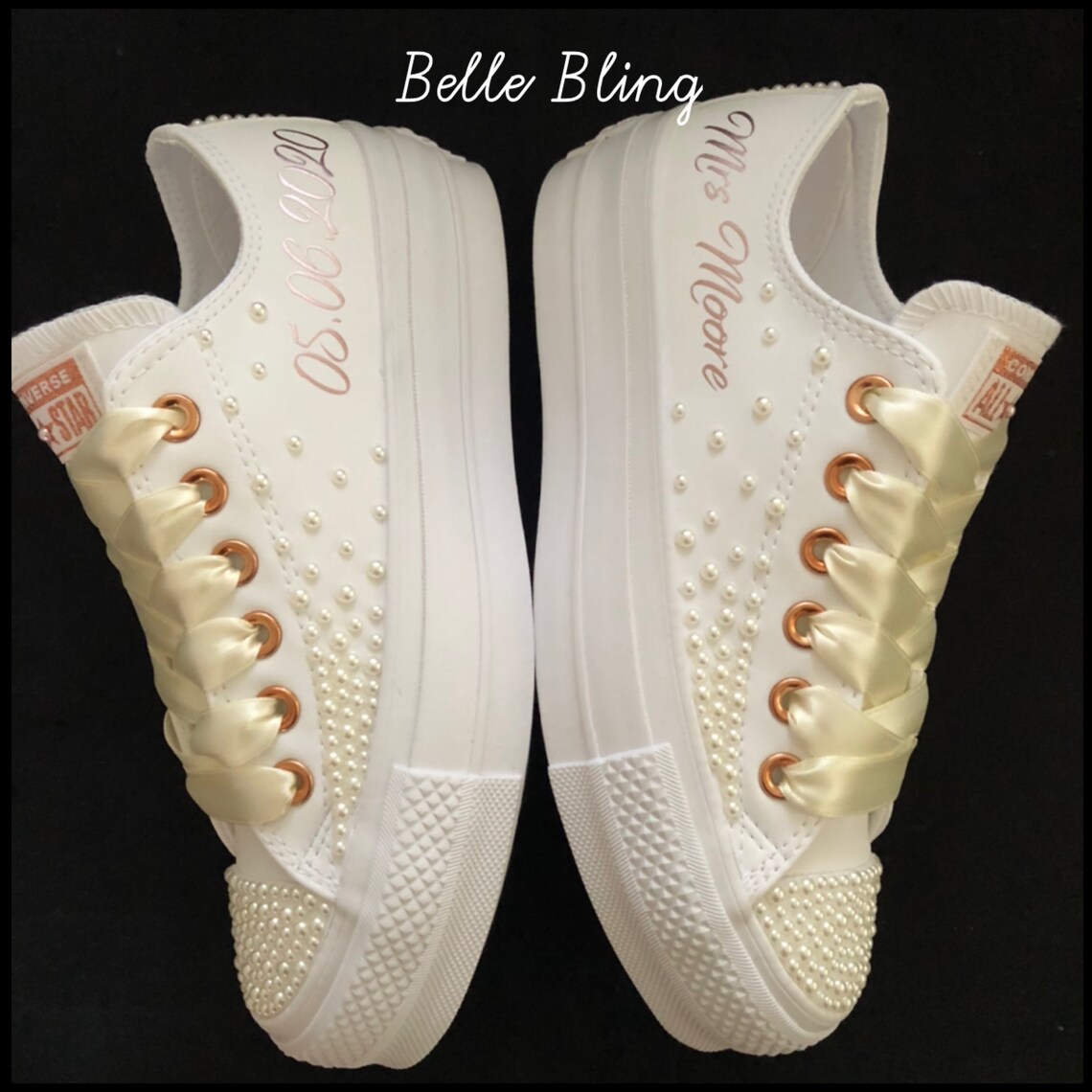 Wedding Bridal Customised Converse Platform Crystals Pearls | Etsy