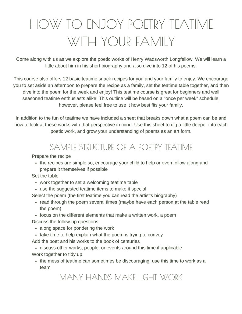 Printable Homeschool Lessons Poetry Teatime Course Longfellow Poems ...